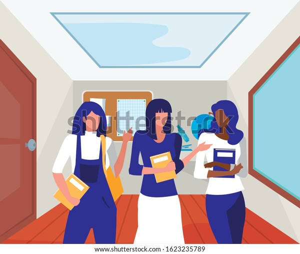 Girls Students Inside School Classroom Design Stock Vector (Royalty ...