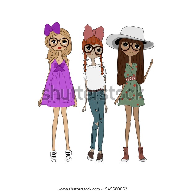 Girls Three Girlfriends Vector Illustration Stock Vector (Royalty Free ...