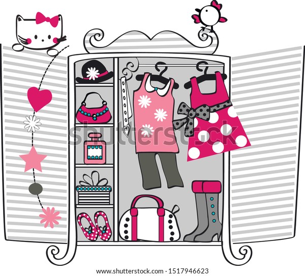 Girls Wardrobe Clothes Vector Illustration Stock Vector (Royalty Free ...