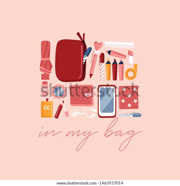 Girly Personal Items Isolated On Pastel Stock Vector (Royalty Free ...