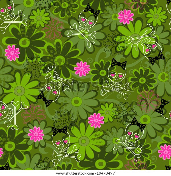 Girly Punk Skulls On Flower Camo Stock Vector (Royalty Free) 19473499
