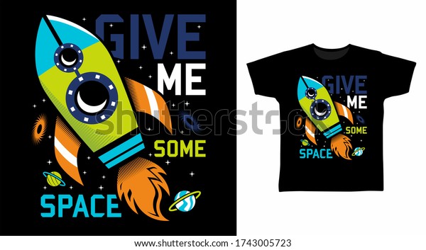 Give me some space typography design with rocket illustration, ready ...