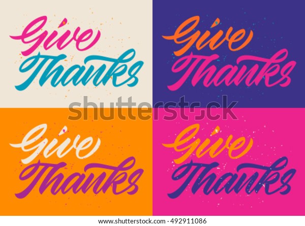 Give Thanks Calligraphy Handwritten Text Greeting Stock Vector (Royalty ...