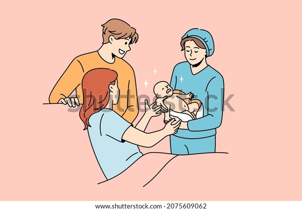 Giving Birth Parenthood Concept Young Happy Stock Vector (Royalty Free ...