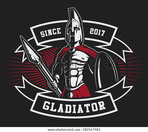 Logotipo do gladiador com lança e escudo. O texto está na camada separada.