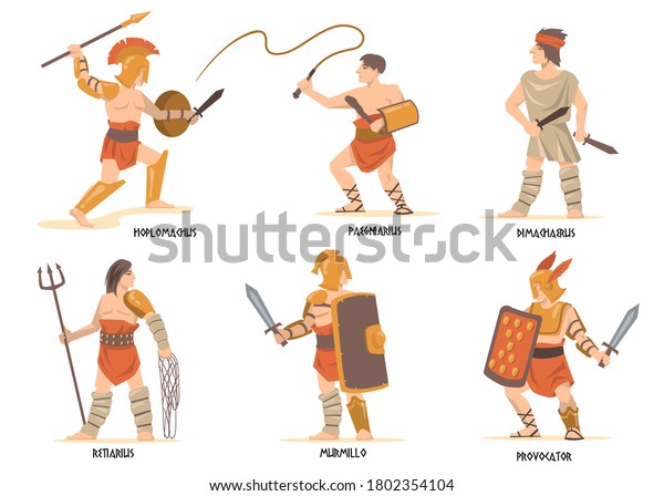 Gladiators Characters Set Ancient Roman Greek Stock Vector (Royalty ...