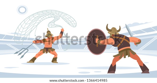 Gladiators Fight Clash Retiarius Secutor Fight Stock Vector (Royalty ...