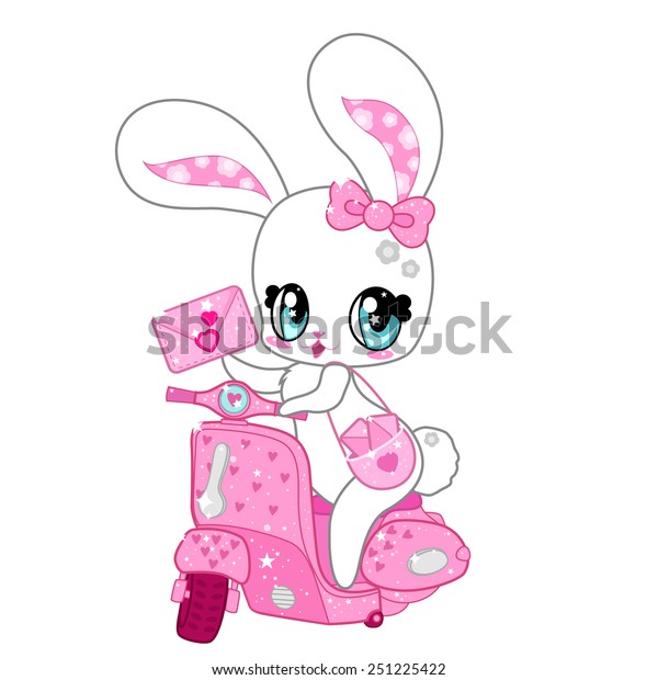 Glamorous Cute Bunny On Pink Scooter Stock Vector (Royalty Free) 251225422