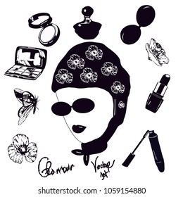 Glamour Girlhand Draw Vector Set All Stock Vector (Royalty Free) 1059154880