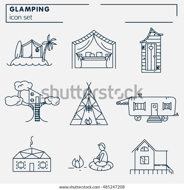 Glamping Line Icon Set Your Project Stock Vector (Royalty Free) 485247208