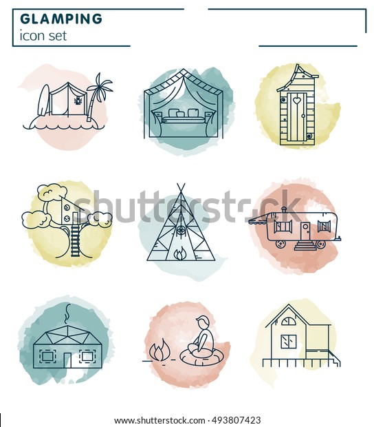 Glamping Line Icon Set Your Project Stock Vector (Royalty Free ...