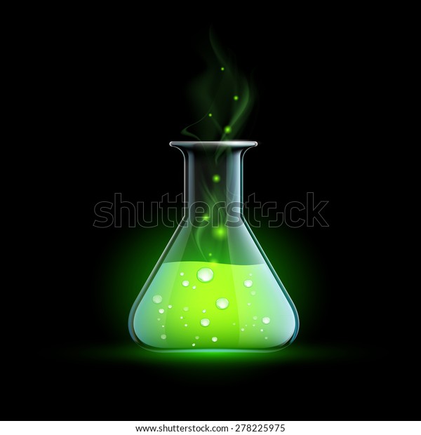 Glass beaker with a drug. Vector Image.