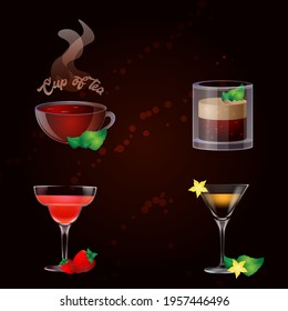 Glass Objects Icons Drink Alcohol Stock Vector (Royalty Free ...