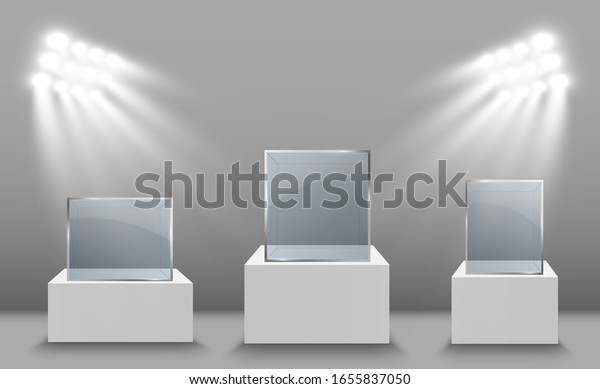 Glass Showcase Exhibition Form Cube Background Stock Vector (Royalty ...
