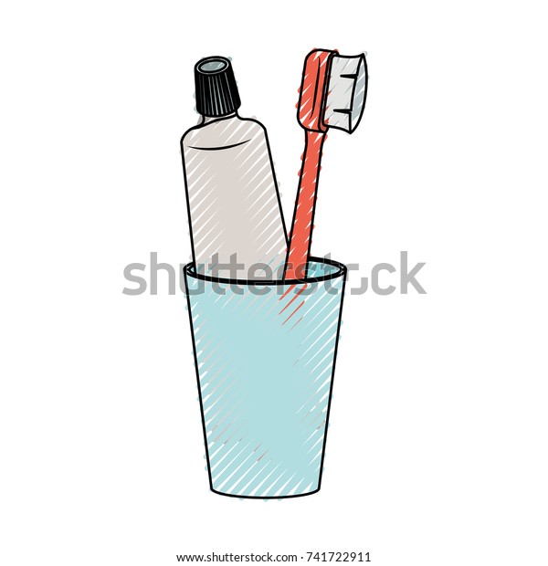 Glass Toothpaste Toothbrush Colored Crayon Silhouette Stock Vector ...