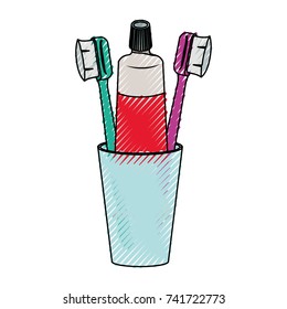 Glass Toothpaste Toothbrushes Colored Crayon Silhouette Stock Vector ...