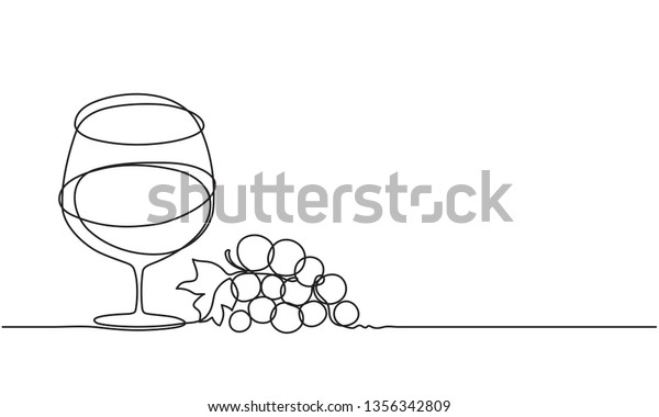 Glass Wine Bunch Grapes Drawing By Stock Vector (Royalty Free) 1356342809