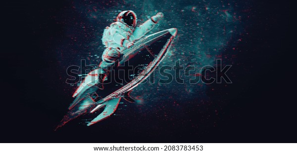 Glitch Astronaut On Background Moon Space Stock Vector (Royalty Free ...