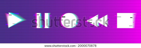 Glitch Buttons Set Play Stop Pause Stock Vector (Royalty Free ...