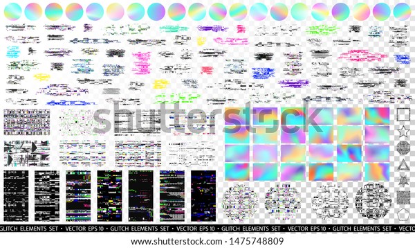 Glitch Overlays Bundle Holographic Backgrounds Computer Stock Vector ...