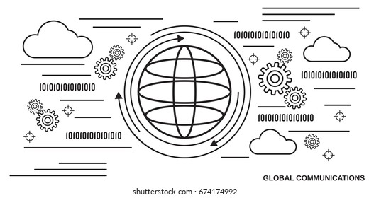 Global Communications Thin Line Art Style Stock Vector (Royalty Free ...