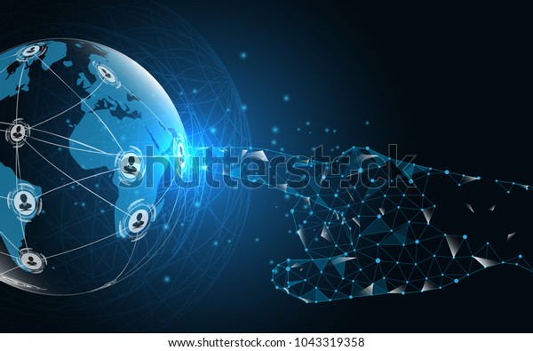 Global network connection ,hand touch the future vector concept Global network connection ,hand touch the future vector concept