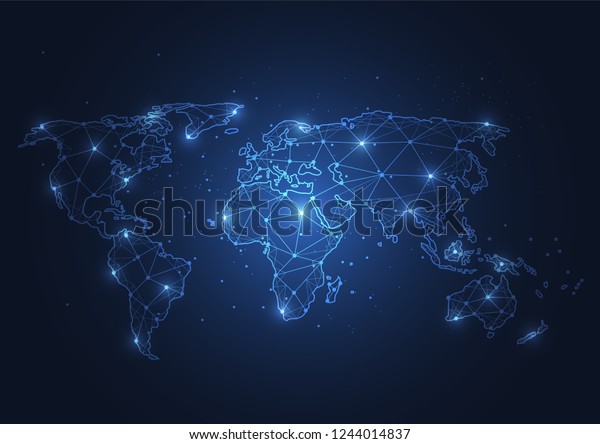 Global Network Connection World Map Point: เวกเตอร์สต็อก (ปลอดค่า ...