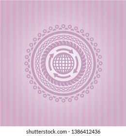 Globalization Icon Inside Badge Pink Background Stock Vector (Royalty ...