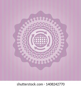 Globalization Icon Inside Badge Pink Background Stock Vector (Royalty ...