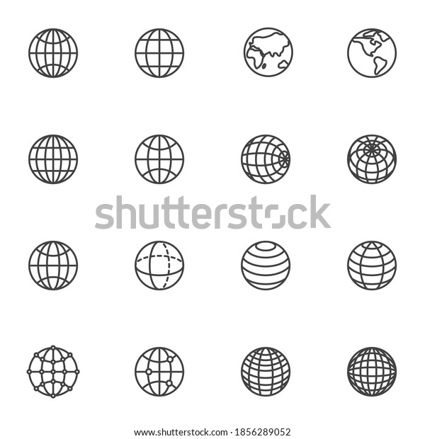 Globe Grid Line Icons Set Outline Stock Vector (Royalty Free ...