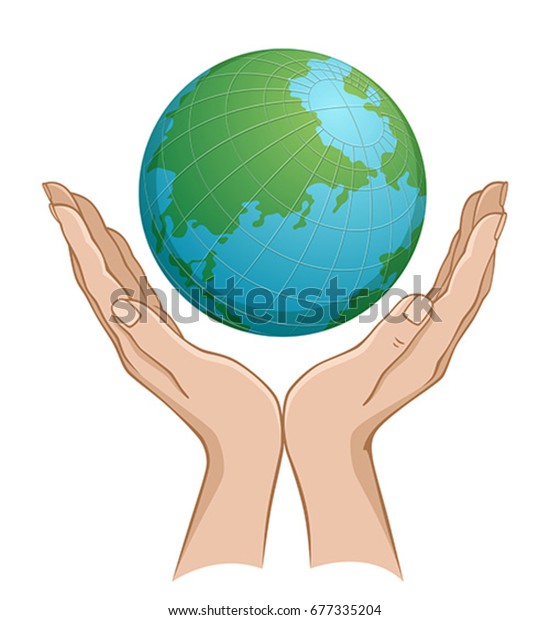 Globe Hand On White Background Stock Vector (Royalty Free) 677335204 ...