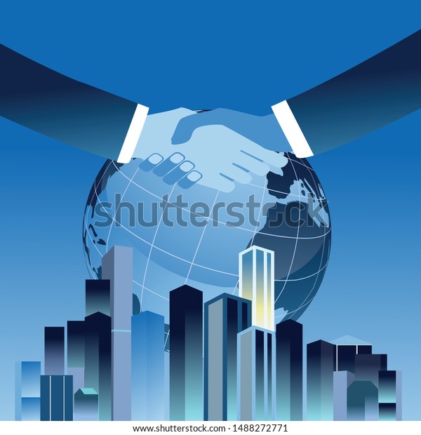 Globe Handshake Front Earth Globe Showing Stock Vector (Royalty Free ...