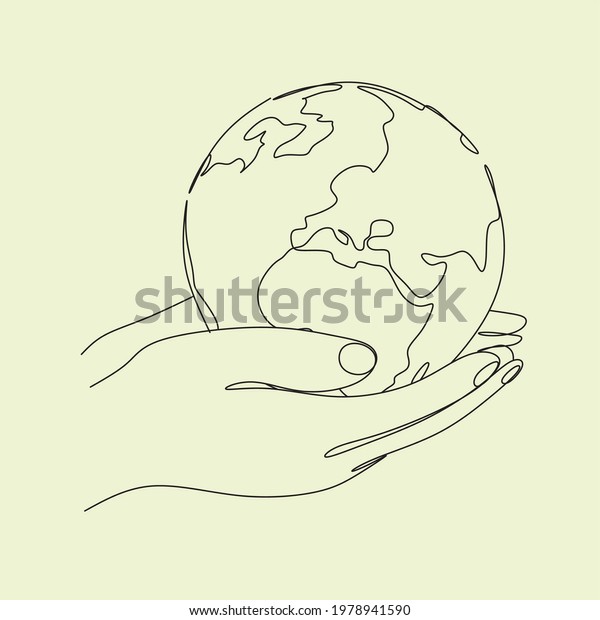 Globe Human Hands Line Art Vector Stock Vector (Royalty Free ...