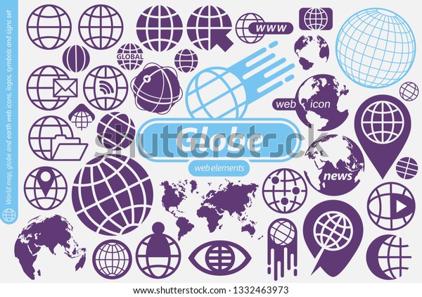Globe World Map Earth Symbols Icons: เวกเตอร์สต็อก (ปลอดค่าลิขสิทธิ์ ...