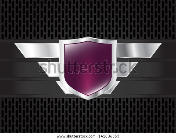 Glossy Purple Shield Symbol Dark Background Stock Vector (Royalty Free ...