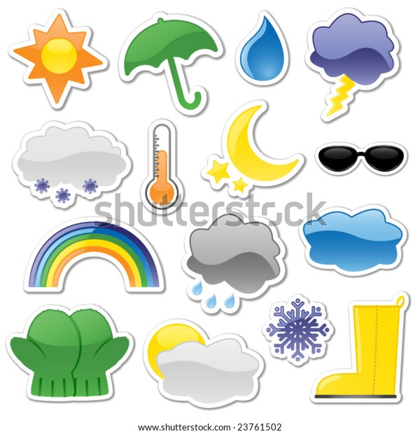 Glossy Weather Stickers Including Rain Boot Stock Vector (Royalty Free ...