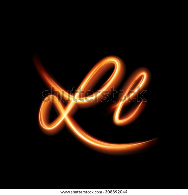 Glowing light letter L. Hand lighting painting