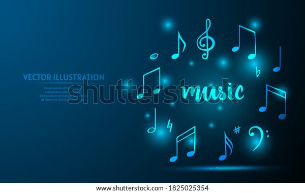 Glowing Music Notes On Dark Blue Stock Vector (Royalty Free) 1825025354