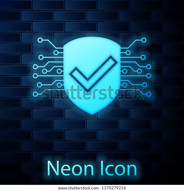 Glowing Neon Cyber Security Icon Isolated Stock Vector (Royalty Free ...