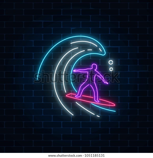 Glowing Neon Sign Surfer Ocean Wave Stock Vector (Royalty Free ...