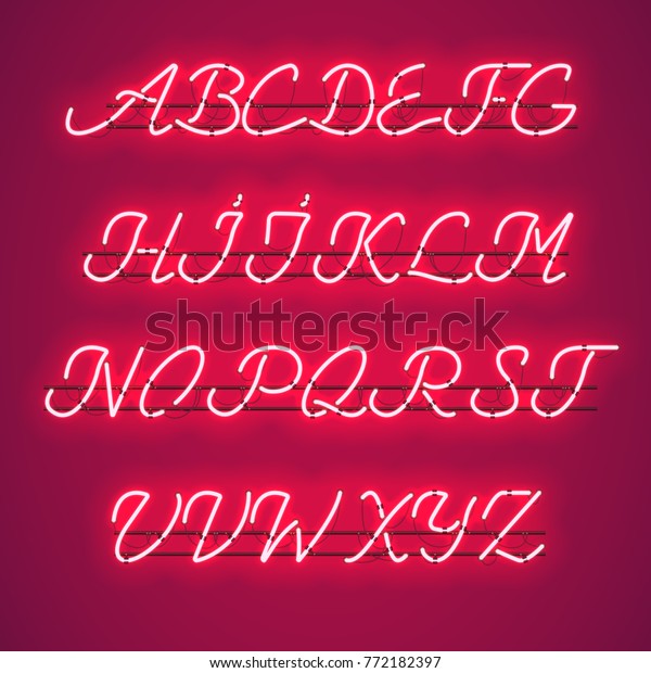 Glowing Red Neon Script Font Uppercase Stock Vector (Royalty Free ...