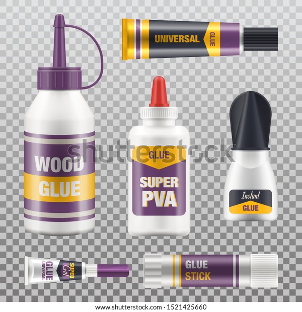 Glue tubes and different adhesives package, vector isolated realistic ...