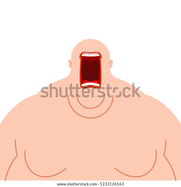 Стоковая векторная графика «Glutton Hungry Fat Man Open Mouth» (без ...