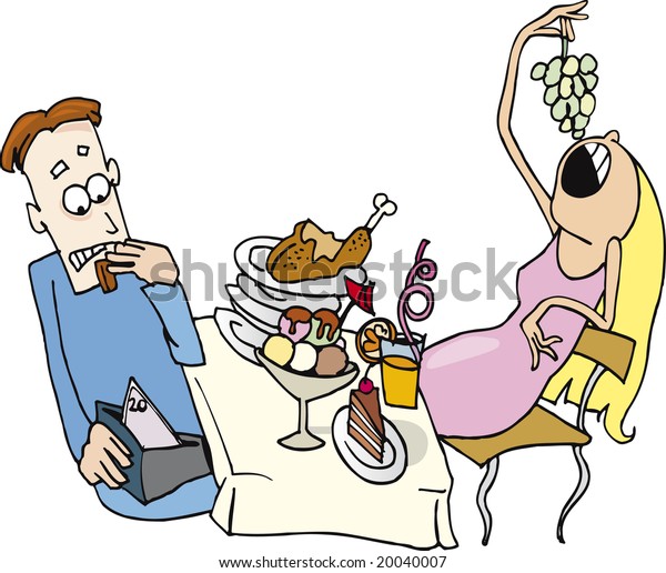 Gluttonous Girl On Date Boy Friend Stock Vector (Royalty Free) 20040007