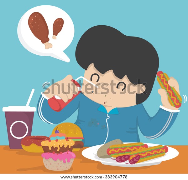 Gluttony Eating Much Fat Stock Vector (Royalty Free) 383904778