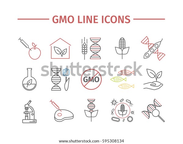 Gmo Genetically Modified Organism Line Icons Stock Vector (Royalty Free ...
