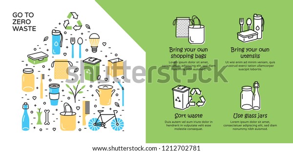 Go To Zero Waste background template. Vector illustration icon set ...