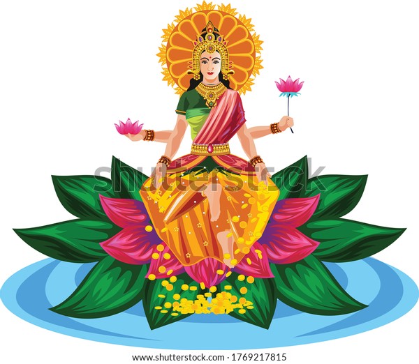 Goddess Lakshmi Vector Art Illustration Stock Vector (Royalty Free ...