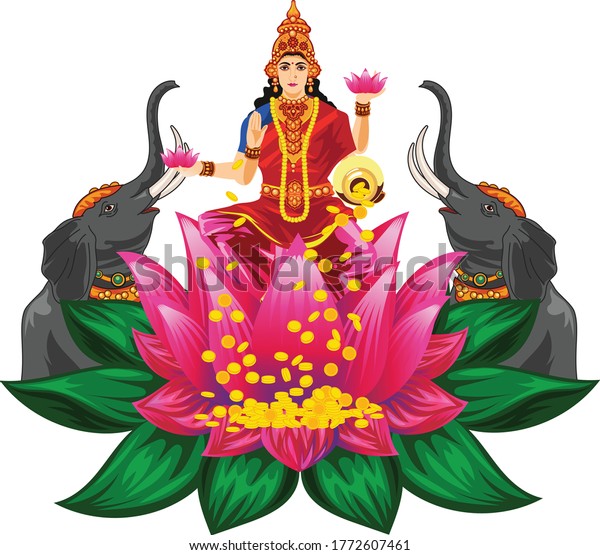 Goddess Lakshmi Vector Art Illustration Stock Vector (Royalty Free ...
