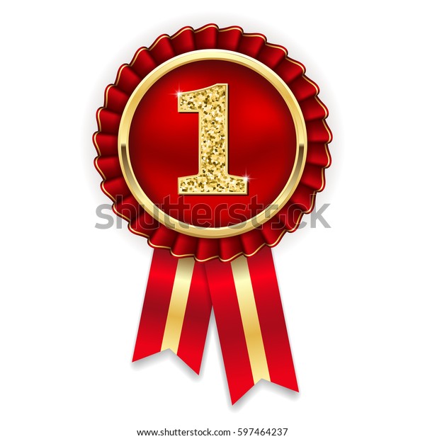 Gold 1st Place Rosette Badge Red Stock Vector (Royalty Free) 597464237